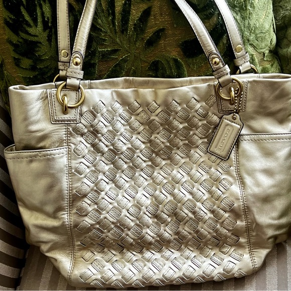 Coach | Bags | Coach Leather Gold Metallic Woven Purse | Poshmark
